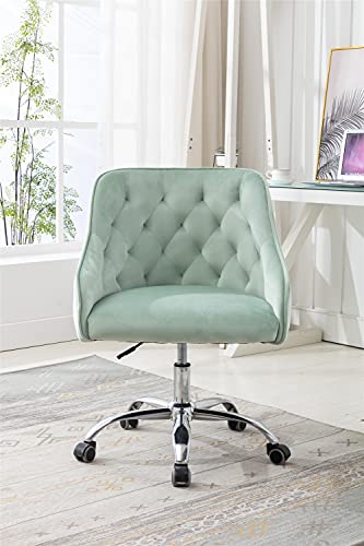 CNANXU Velvet Swivel Shell Chair with Adjustable Height,Accent Swivel Desk Chair,Modern Leisure Office Chair for Living Room (Mint Green)