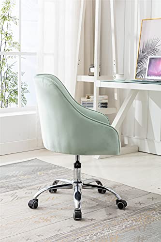 CNANXU Velvet Swivel Shell Chair with Adjustable Height,Accent Swivel Desk Chair,Modern Leisure Office Chair for Living Room (Mint Green)