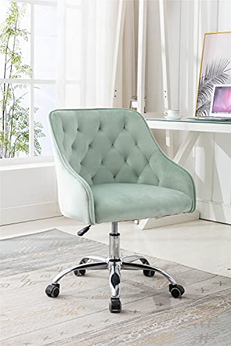 CNANXU Velvet Swivel Shell Chair with Adjustable Height,Accent Swivel Desk Chair,Modern Leisure Office Chair for Living Room (Mint Green)