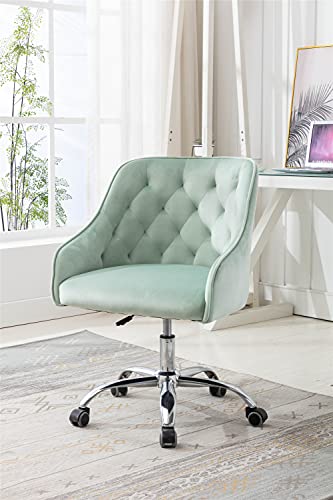 CNANXU Velvet Swivel Shell Chair with Adjustable Height,Accent Swivel Desk Chair,Modern Leisure Office Chair for Living Room (Mint Green)