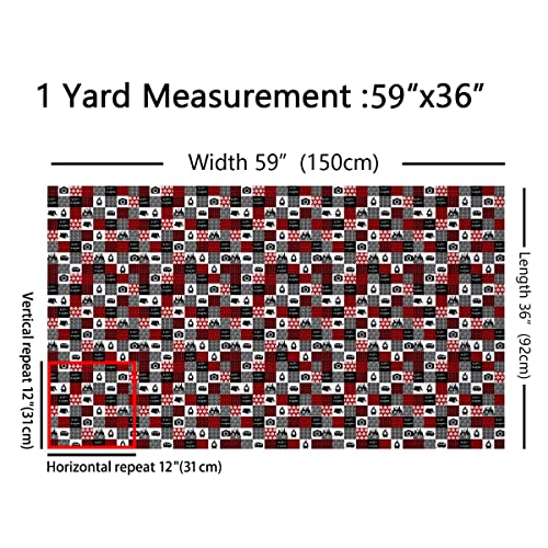 Camper Fabric by The Yard Happy Camping Waterproof Outdoor Fabric Vintage Wood Grain Fire Print Upholstery Fabric for Chairs Retro RV Camping Plaid Grid Red Black White Upholstery Fabric,1 Yard