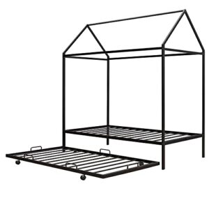 Merax Twin Kids Day Bed House Shaped Low Beds, Wood Platform Bed Frame for Girls, Boys, No Box Spring Needed, Easy Assemble (Twin,Black