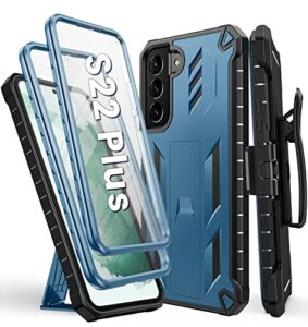 fntcase for samsung galaxy s22 plus case: shockproof durable s22+ cell phone cover with built-in kickstand | tpu bumper textured | full-body protective rugged belt-clip holster designed blue