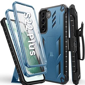 FNTCASE for Samsung Galaxy S22 Plus Case: Shockproof Durable S22+ Cell Phone Cover with Built-in Kickstand | TPU Bumper Textured | Full-Body Protective Rugged Belt-Clip Holster Designed Blue