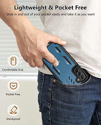 FNTCASE for Samsung Galaxy S22 Plus Case: Shockproof Durable S22+ Cell Phone Cover with Built-in Kickstand | TPU Bumper Textured | Full-Body Protective Rugged Belt-Clip Holster Designed Blue