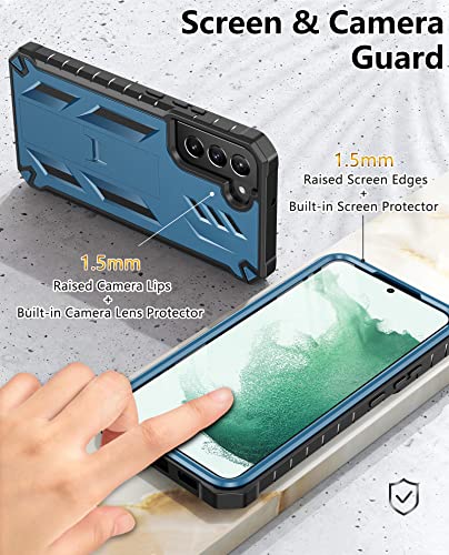 FNTCASE for Samsung Galaxy S22 Plus Case: Shockproof Durable S22+ Cell Phone Cover with Built-in Kickstand | TPU Bumper Textured | Full-Body Protective Rugged Belt-Clip Holster Designed Blue