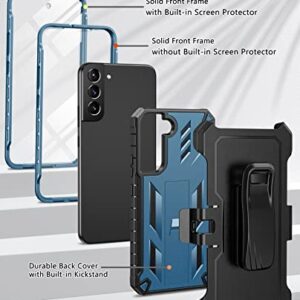 FNTCASE for Samsung Galaxy S22 Plus Case: Shockproof Durable S22+ Cell Phone Cover with Built-in Kickstand | TPU Bumper Textured | Full-Body Protective Rugged Belt-Clip Holster Designed Blue