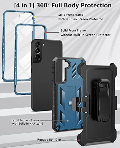 FNTCASE for Samsung Galaxy S22 Plus Case: Shockproof Durable S22+ Cell Phone Cover with Built-in Kickstand | TPU Bumper Textured | Full-Body Protective Rugged Belt-Clip Holster Designed Blue