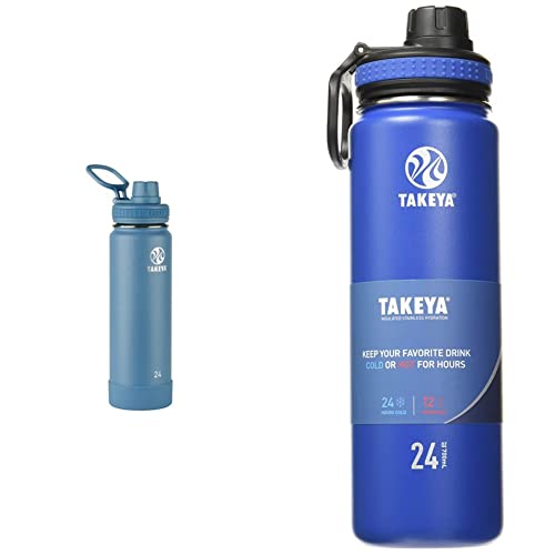 Takeya Actives Insulated Stainless Steel Water Bottle with Spout Lid, 24 Ounce, Bluestone & Originals Vacuum Insulated Stainless Steel Water Bottle, 24 Ounce, Navy