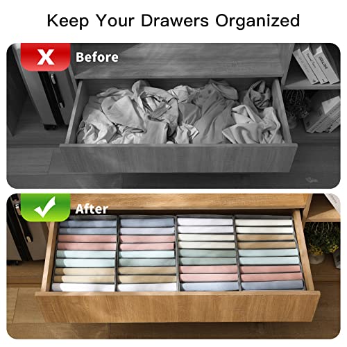 Qozary 4 Pack Drawer Organizers for Clothing, 10 Grids Foldable Dresser Drawer Organizers, Clothes Organizer for Folded Clothes, T-shirt, Tank Tops, Camisoles, Underwear, Leggings, Baby Clothes