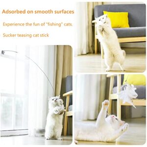 Mrocioa 11pcs Cat Toys Feather Teaser, Interactive Suction Cup Cat Toy Wand with Replaceable Kitten Toys for Indoor Cats to Play Chase Exercise