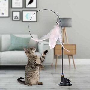 Mrocioa 11pcs Cat Toys Feather Teaser, Interactive Suction Cup Cat Toy Wand with Replaceable Kitten Toys for Indoor Cats to Play Chase Exercise