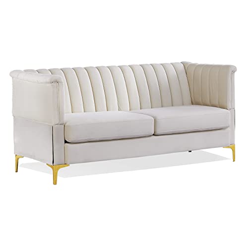 WIN FORCE 70" Beige White Velvet Loveseat Sofa Couch for Living Room, Cream Mid Century Modern loveseats for Small Space, 3 Seater Upholstered Small Sofa Love Seats Furniture for Bedroom, Apartment