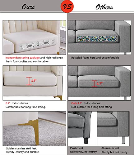 WIN FORCE 70" Beige White Velvet Loveseat Sofa Couch for Living Room, Cream Mid Century Modern loveseats for Small Space, 3 Seater Upholstered Small Sofa Love Seats Furniture for Bedroom, Apartment