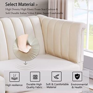 WIN FORCE 70" Beige White Velvet Loveseat Sofa Couch for Living Room, Cream Mid Century Modern loveseats for Small Space, 3 Seater Upholstered Small Sofa Love Seats Furniture for Bedroom, Apartment