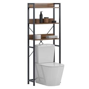 sogesfurniture Over Toilet Bathroom Organizer, 3-Tier Metal Freestanding Bathroom Organizer with Shelves, Multifunctional Toilet Rack, Freestanding Bathroom Space Saver, Walnut