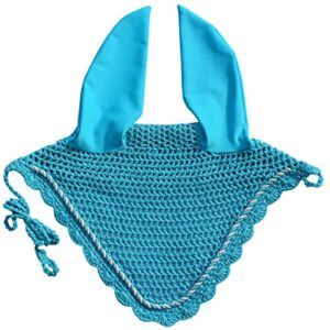 horse ear bonnet breathable crochet bonnet fly viel mask hood with lycra ear covers full (teal)