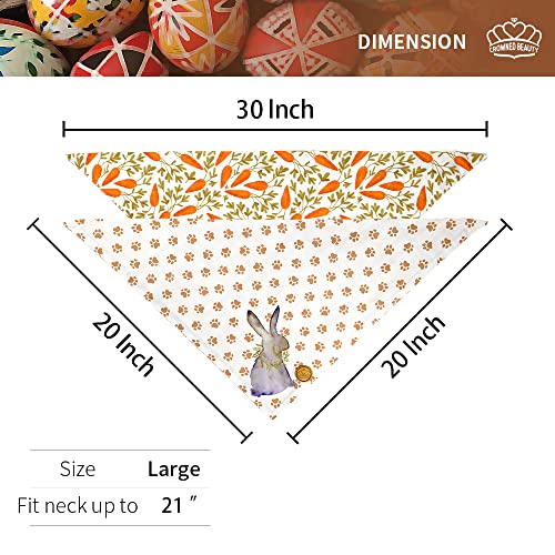 Crowned Beauty Easter Dog Bandanas Large 2 Pack, Paws Set, Bunnies Carrots Adjustable Triangle Holiday Plaid Reversible Scarves for Medium Large Extra Large Dogs Pets