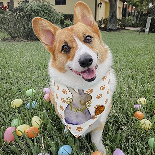 Crowned Beauty Easter Dog Bandanas Large 2 Pack, Paws Set, Bunnies Carrots Adjustable Triangle Holiday Plaid Reversible Scarves for Medium Large Extra Large Dogs Pets