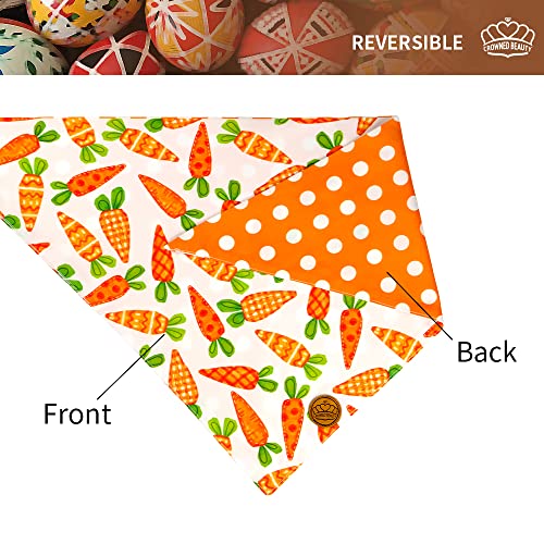 Crowned Beauty Easter Dog Bandanas Large 2 Pack, Bunnies Hip Hop Set, Carrots Polka Dots Adjustable Triangle Holiday Reversible Scarves for Medium Large Extra Large Dogs Pets