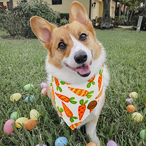 Crowned Beauty Easter Dog Bandanas Large 2 Pack, Bunnies Hip Hop Set, Carrots Polka Dots Adjustable Triangle Holiday Reversible Scarves for Medium Large Extra Large Dogs Pets