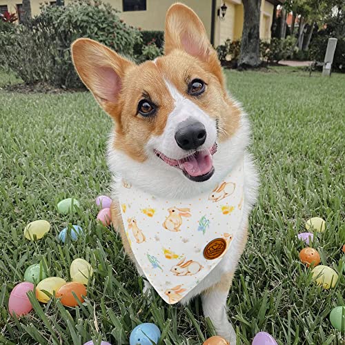 Crowned Beauty Easter Dog Bandanas Large 2 Pack, Bunnies Hip Hop Set, Carrots Polka Dots Adjustable Triangle Holiday Reversible Scarves for Medium Large Extra Large Dogs Pets