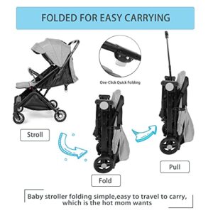 COLOR TREE Lightweight Stroller Foldable Compact Travel Stroller for Airplane with One-Hand Fold Pushchair Adjustable Backrest & Canopy for Babies and Toddlers