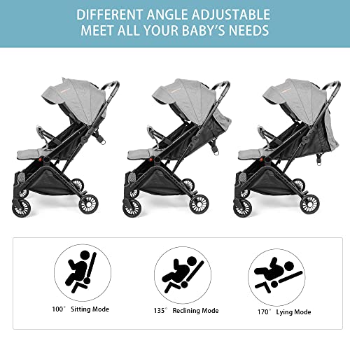 COLOR TREE Lightweight Stroller Foldable Compact Travel Stroller for Airplane with One-Hand Fold Pushchair Adjustable Backrest & Canopy for Babies and Toddlers