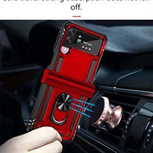 KVIBEO Case for Samsung Galaxy Z Flip 4, Rugged Military Case with Magnetic Ring Kickstand Hard PC Shockproof Anti-Drop Cover,Red