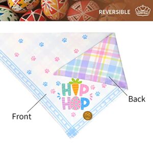 Crowned Beauty Easter Dog Bandanas Large 2 Pack, Bunnies Peeps Set, Hip Hop Plaid Adjustable Triangle Holiday Reversible Scarves for Medium Large Extra Large Dogs Pets