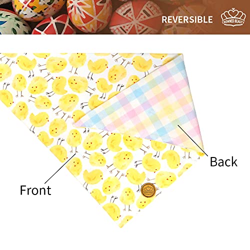 Crowned Beauty Easter Dog Bandanas Large 2 Pack, Eggs Chicks Set,Stars Plaid Adjustable Triangle Holiday Reversible Scarves for Medium Large Extra Large Dogs Pets