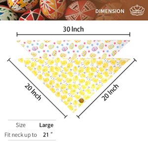 Crowned Beauty Easter Dog Bandanas Large 2 Pack, Eggs Chicks Set,Stars Plaid Adjustable Triangle Holiday Reversible Scarves for Medium Large Extra Large Dogs Pets