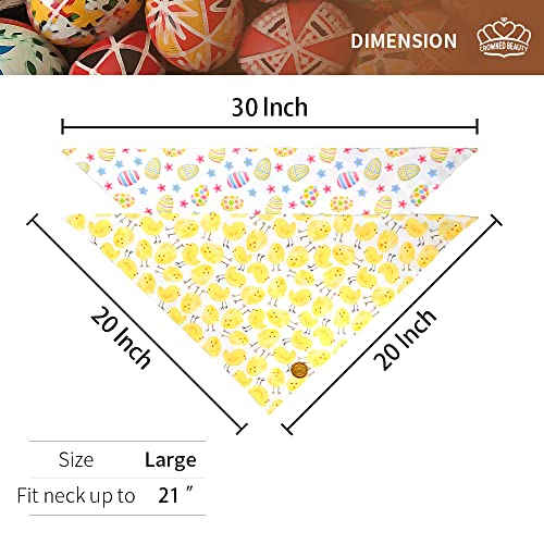 Crowned Beauty Easter Dog Bandanas Large 2 Pack, Eggs Chicks Set,Stars Plaid Adjustable Triangle Holiday Reversible Scarves for Medium Large Extra Large Dogs Pets