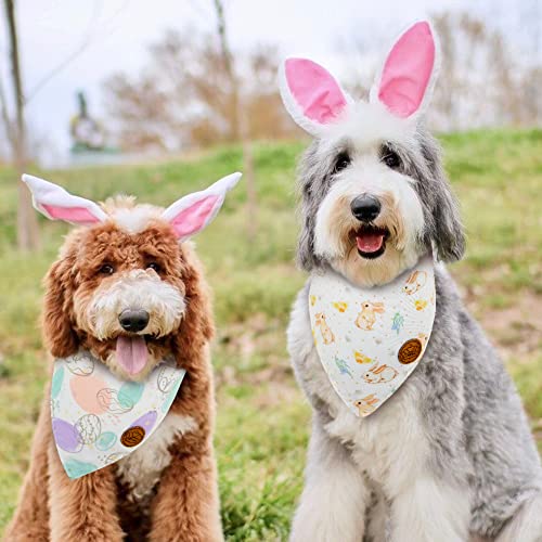 CROWNED BEAUTY Easter Dog Bandanas Large 2 Pack, Bunnies Eggs Set, Plaid Adjustable Triangle Holiday Reversible Scarves for Medium Large Extra Large Dogs Pets DB20-L