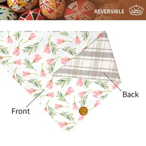 Crowned Beauty Easter Dog Bandanas Large 2 Pack, Bunnies Tulips Set, Plaid Adjustable Triangle Holiday Reversible Scarves for Medium Large Extra Large Dogs Pets