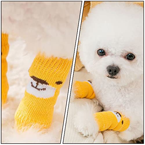 VILLCASE Pet Leg Warmers Knitted - 4PCS Thick Elastic Cute Dog Hock Protector Covers Warm Puppy Leg Sleeves for Small Medium Dogs Cats (Yellow)