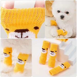 VILLCASE Pet Leg Warmers Knitted - 4PCS Thick Elastic Cute Dog Hock Protector Covers Warm Puppy Leg Sleeves for Small Medium Dogs Cats (Yellow)