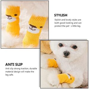 VILLCASE Pet Leg Warmers Knitted - 4PCS Thick Elastic Cute Dog Hock Protector Covers Warm Puppy Leg Sleeves for Small Medium Dogs Cats (Yellow)