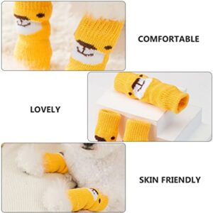 VILLCASE Pet Leg Warmers Knitted - 4PCS Thick Elastic Cute Dog Hock Protector Covers Warm Puppy Leg Sleeves for Small Medium Dogs Cats (Yellow)