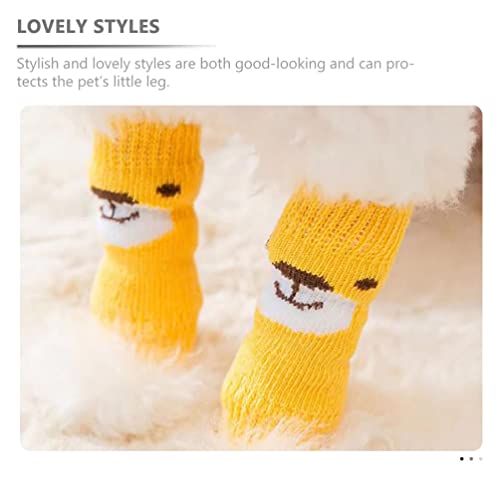 VILLCASE Pet Leg Warmers Knitted - 4PCS Thick Elastic Cute Dog Hock Protector Covers Warm Puppy Leg Sleeves for Small Medium Dogs Cats (Yellow)