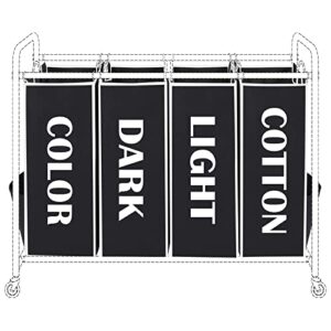 Laundry Sorter Replacement Bags 4 Section Laundry Hamper Cart Removable Replacement Bags Laundry Storage Organizer Bag Laundry Hamper Liner, 4 Pockets- No Hooks 14.76 x 8.66 x 21.65” (Black, 4 Pcs)