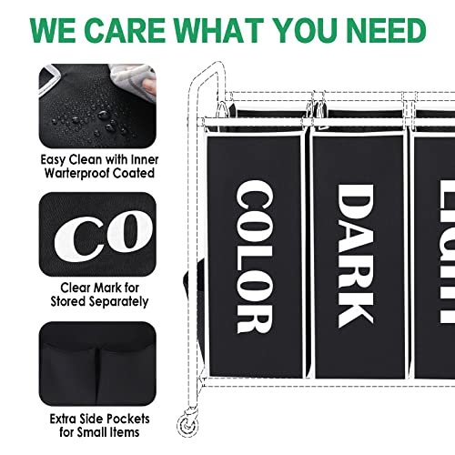 Laundry Sorter Replacement Bags 4 Section Laundry Hamper Cart Removable Replacement Bags Laundry Storage Organizer Bag Laundry Hamper Liner, 4 Pockets- No Hooks 14.76 x 8.66 x 21.65” (Black, 4 Pcs)