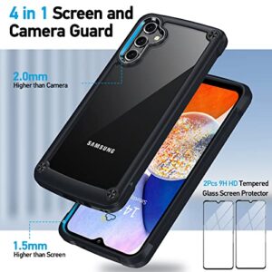 Oneagle for Samsung Galaxy A14 5G Case, Crystal Clear Galaxy A14 5G Phone Case [Never Yellow][Never Break] with 2X Tempered Glass Screen Protectors Military Shockproof Protective Case for Samsung A14