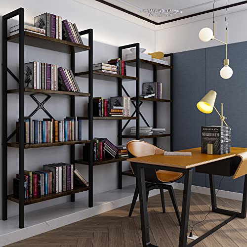 Boloni Triple Bookshelf, Bookcase with 11 Open Platforms, Large Etagere Wood Bookcase with Metal Frame for Living Room, Bedroom