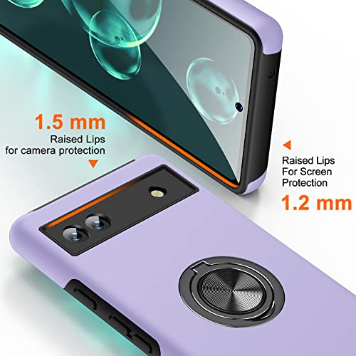 JAME for Google Pixel 6A Case 6.1" 2022 with Screen Protector [2 PCS], Shockproof Bumper Case for Google Pixel 6A Case for Women & Men, Pixel 6A Case with Magnetic Ring Holder Kickstand, Purple