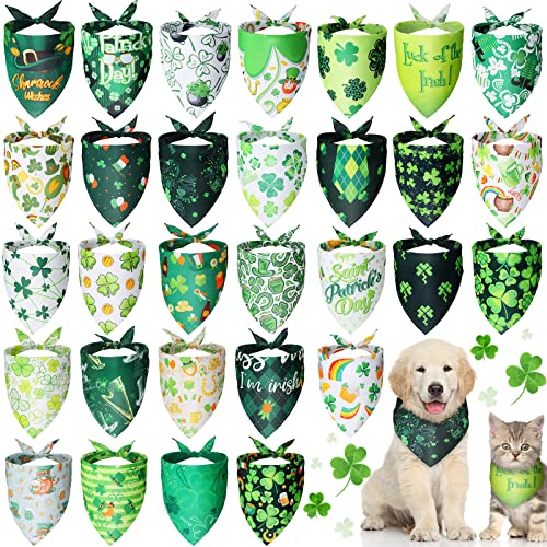 30 Pieces St. Patrick's Day Dog Bandanas St. Patrick's Day Dog Cat Bibs Holiday Pet Costume Dog St. Patrick's Day Outfit Triangle Scarf Kerchief for Small to Medium Pet