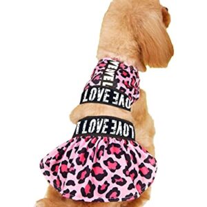 QWINEE 2pcs Leopard Letter Dog Tank Top and Dress Set Puppy Vest Shirt Skirt for Small Medium Dog Cat Kitten Leopard Pink XS