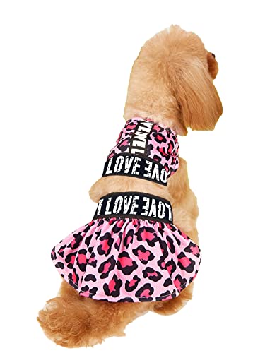 QWINEE 2pcs Leopard Letter Dog Tank Top and Dress Set Puppy Vest Shirt Skirt for Small Medium Dog Cat Kitten Leopard Pink XS