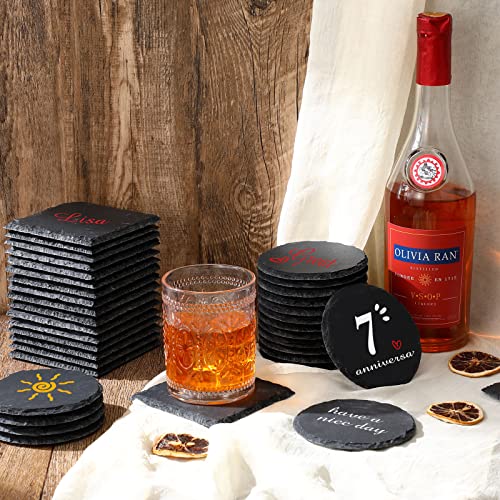 36 Pieces Square Round Slate Coasters Bulk, 4 Inch Drink Coasters Black Coasters Stone Coasters Bar Coasters Cup Coaster for Drinks Table Bar Kitchen Home