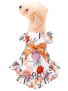 qwinee dog dress bow decor ruffle sleeve puppy princess dress party vacation cat dresses for small medium dogs kitten multicolor xl